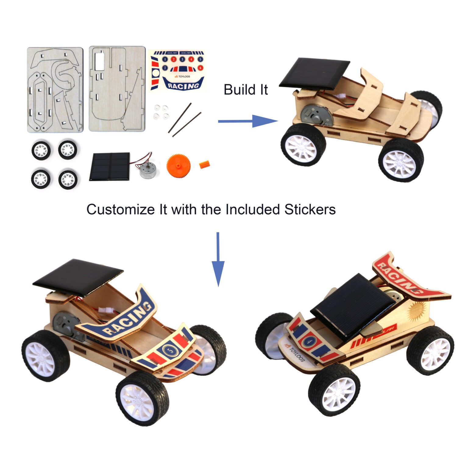 Set of 2 Mini Solar Car Kit V1 For Classroom Education DIY - TOYLOGS